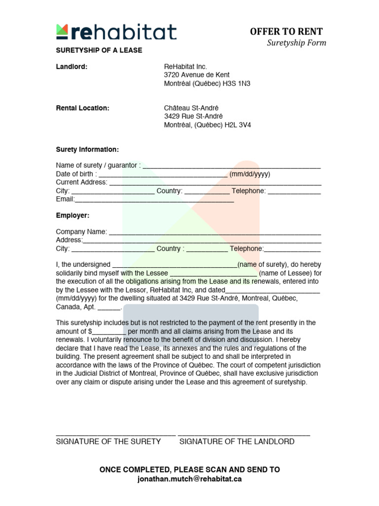 Suretyship Agreement (En) (Needed Ideally For Students or Applicants Without Credit History) | PDF