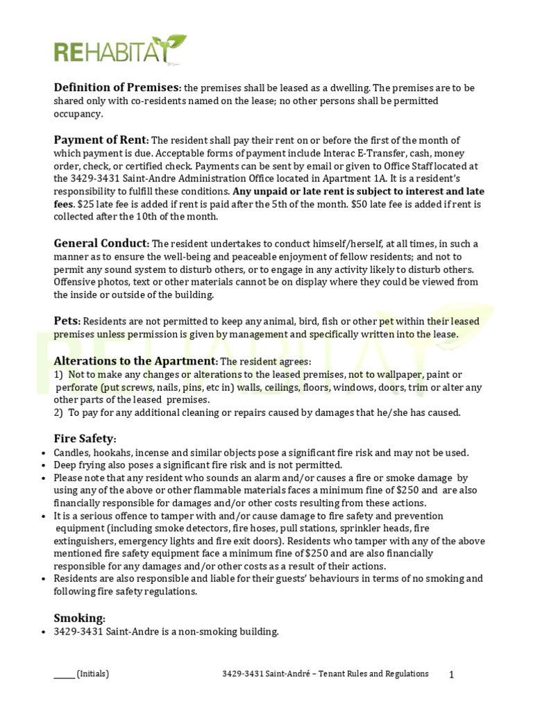 Tenant Rules and Regulations | PDF | Leasehold Estate | Lease