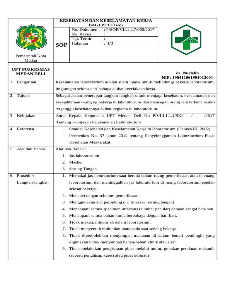 8.1.2.7 Sop Kesehatan Dan Keselamatan Kerja | PDF