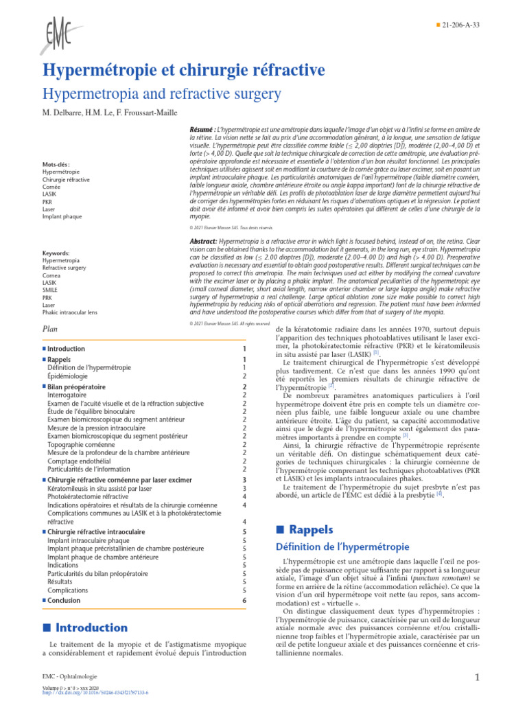 Chirurgie réfractive de l'hypermétropie | PDF | Ophtalmologie | Œil humain