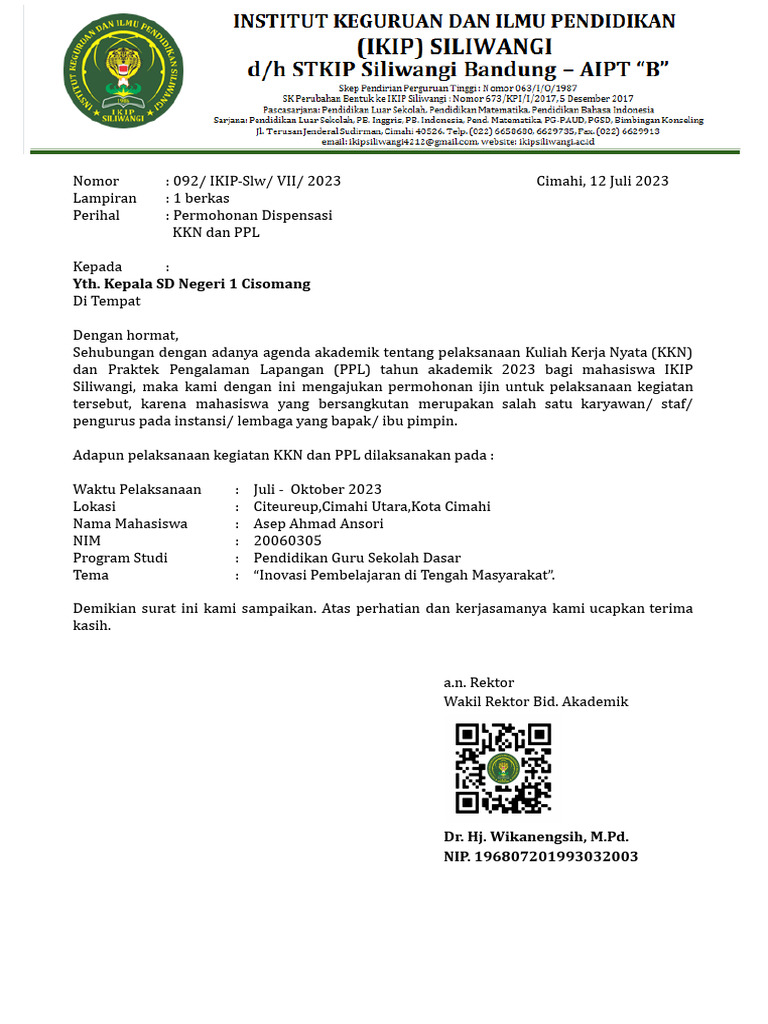 Surat Dispen Asep Ahmad Ansori 20060305 | PDF