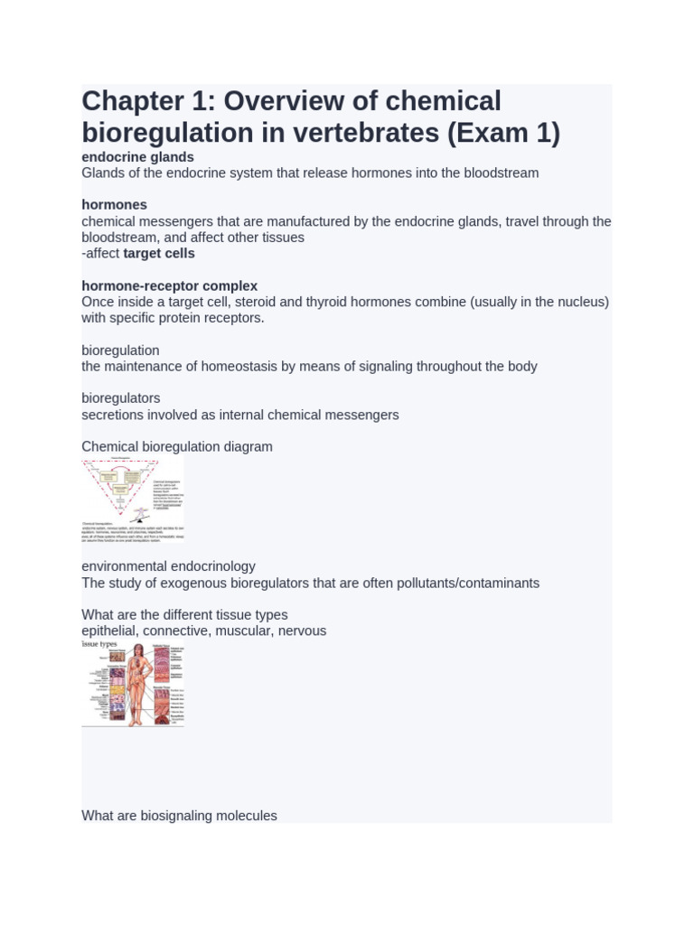 Chapter 1 Overview of Chemical Bioregulation in Vertebrates (Exam 1 ...