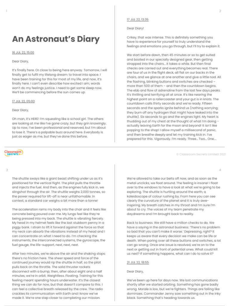 Astronaut's Exciting Space Journey Diary | PDF | Space Shuttle | Outer ...