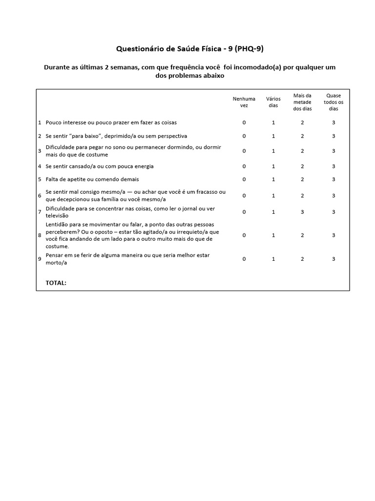 Escala de Depressão PHQ-9 | PDF