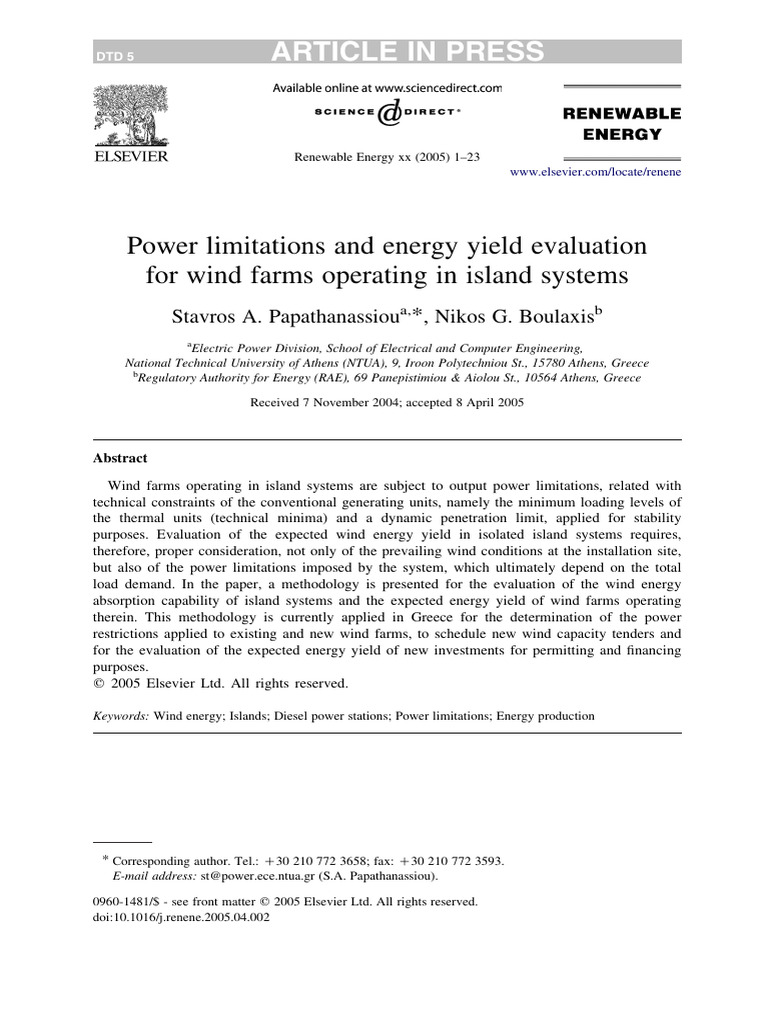 Power Limitations & Energy Yield Evaluation of WiINDFARMS in Small ...