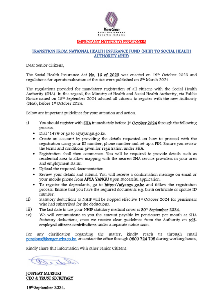 Transition From Nhif To Social Health Authority 2024 | PDF