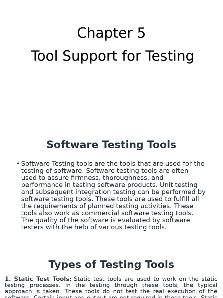 Chapter 5 Tool Support for Testing | PDF | Software Testing | Unit Testing