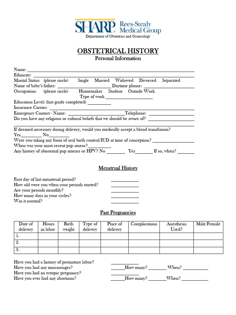 Obstetrical History Form SSS | PDF | Human Diseases And Disorders | Human Reproduction