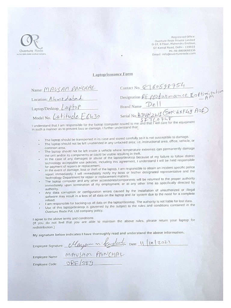 Laptop Issuance Form | PDF