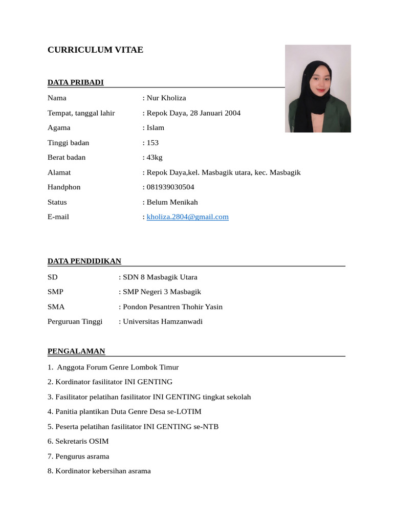 Curriculum Vitae Liza | PDF