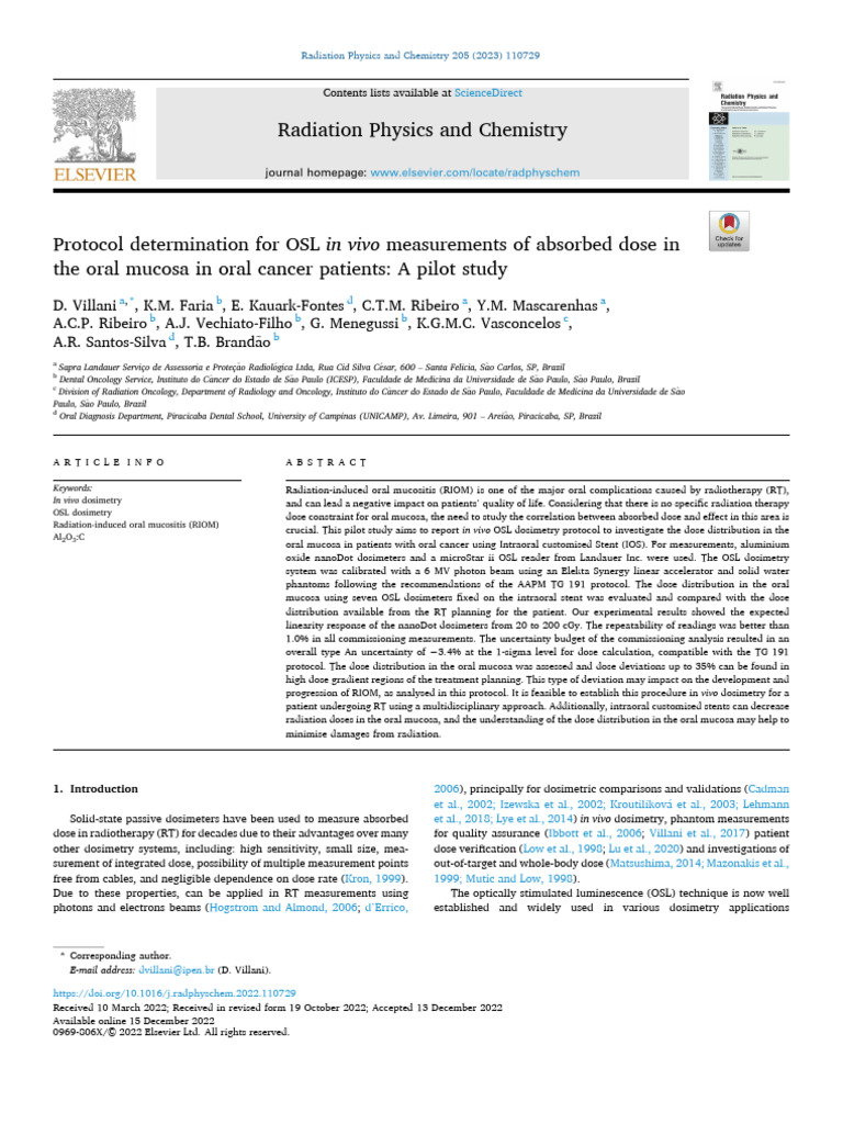 OSL Dosimetry for Oral Cancer Treatment | PDF | Dosimetry | Radiation ...