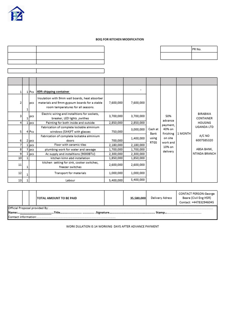 BOQ - FOR - KITCHEN - MODIFICATIONS1 | PDF | Building Engineering