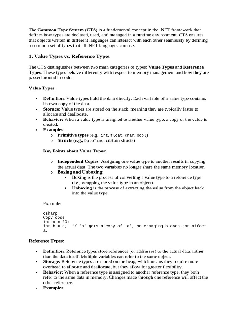 Understanding the Common Type System | PDF | Variable (Computer Science ...