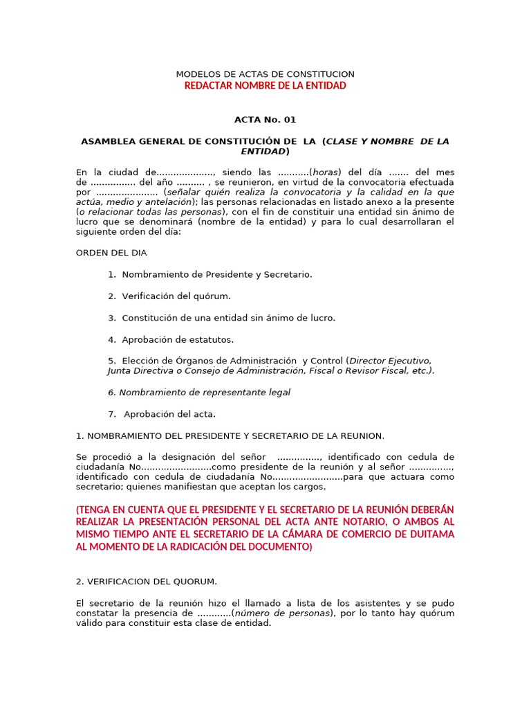 Modelo de Acta de Constitucion y Estatutos Esal | PDF | Fundación (sin fines de lucro ...