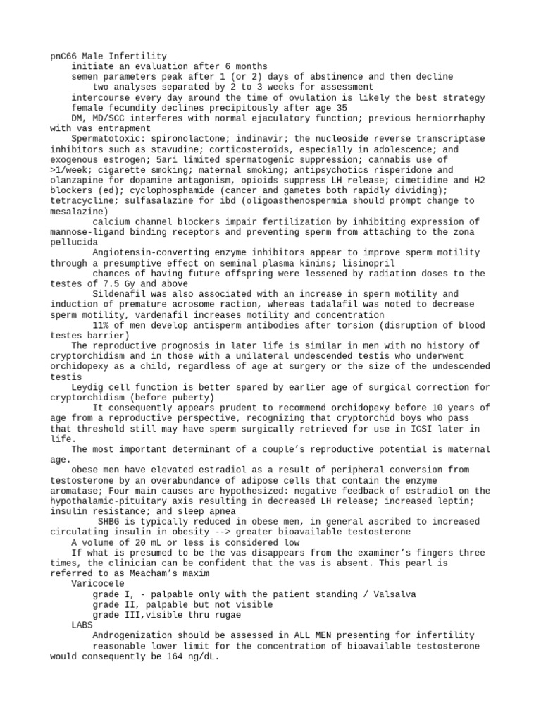 Male Infertility (Notes From Campbell) | PDF | Testosterone ...