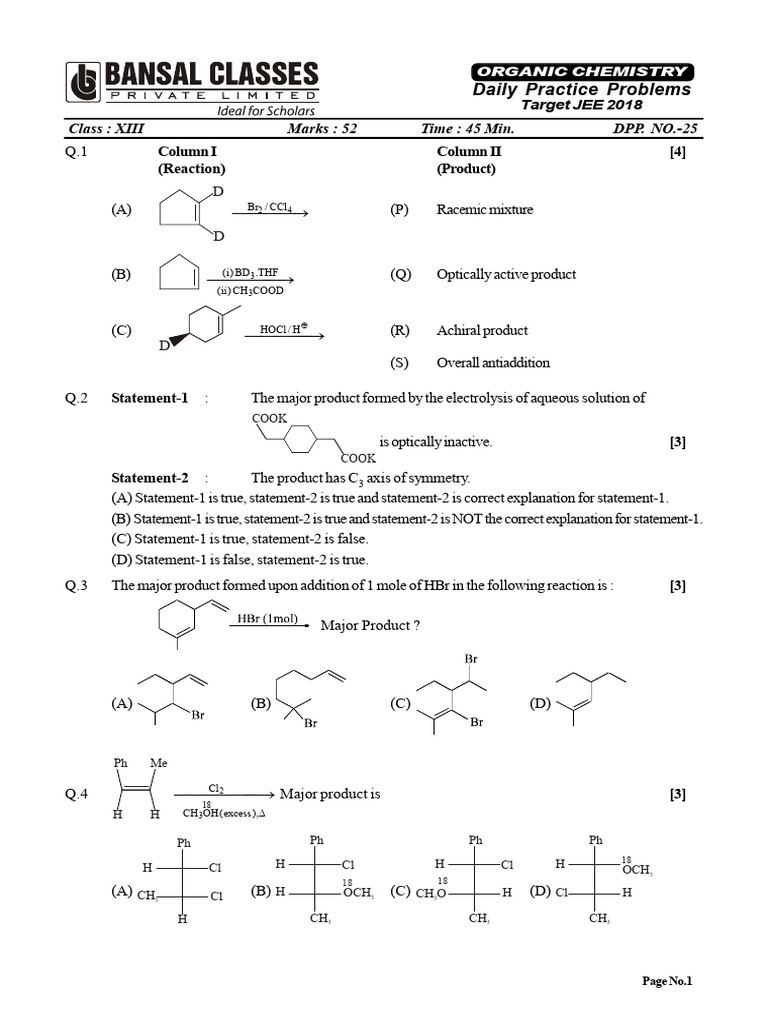 DPP-25-27 OC 13th (E) Carbocation WA | PDF | Chemical Substances | Molecules