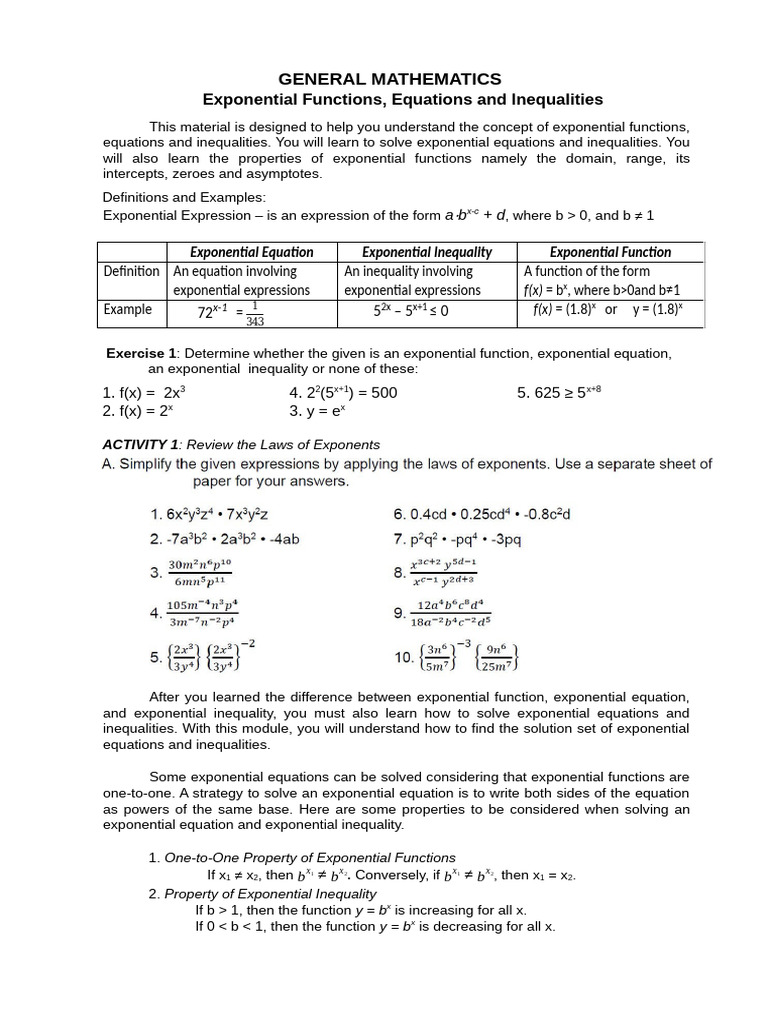 Exponential-Function-Gen Math - 114040 | PDF | Exponential Function | Equations
