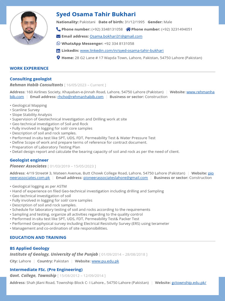 Osama Bukhari CV (2) | PDF | Geotechnical Engineering | Civil Engineering