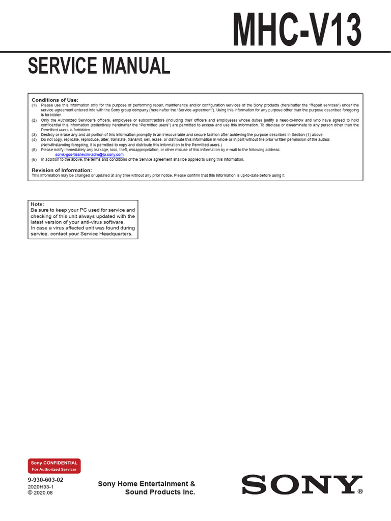 Sony Service Manual: MHC-V13 | PDF | Frequency Modulation | Electrical ...