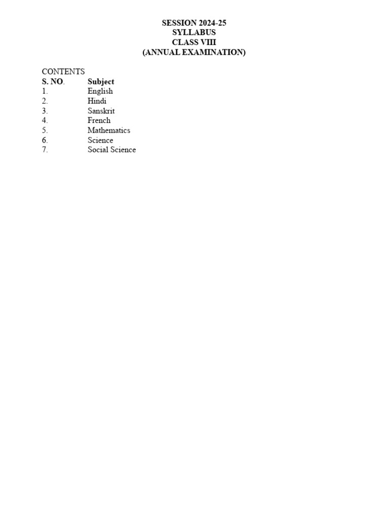 VIII Annual Examination Syllabus 2024-25 | PDF