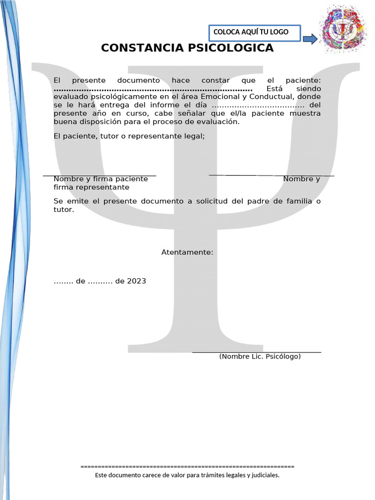 Constancia de Terapia Psicológica | PDF