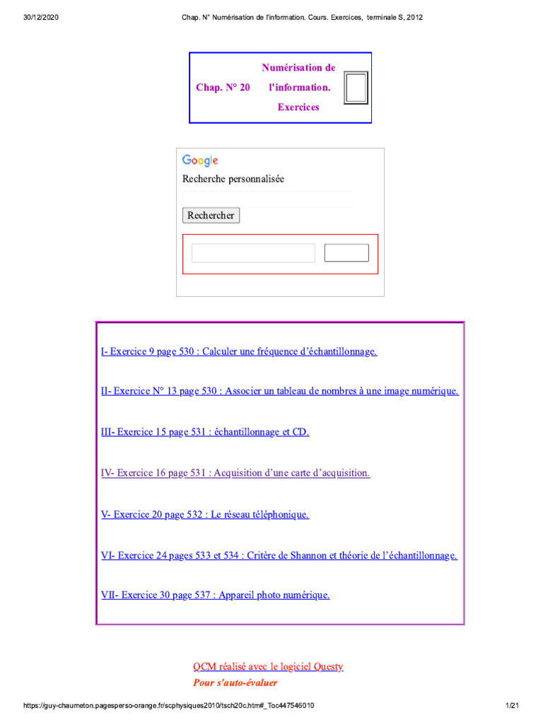 Chap. #Numérisation de L - Information. Cours | PDF