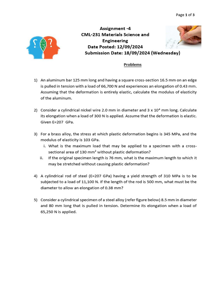 Assignment-4 CML-231 Materials Science and Engg 2024 | PDF | Deformation (Engineering) | Young's ...