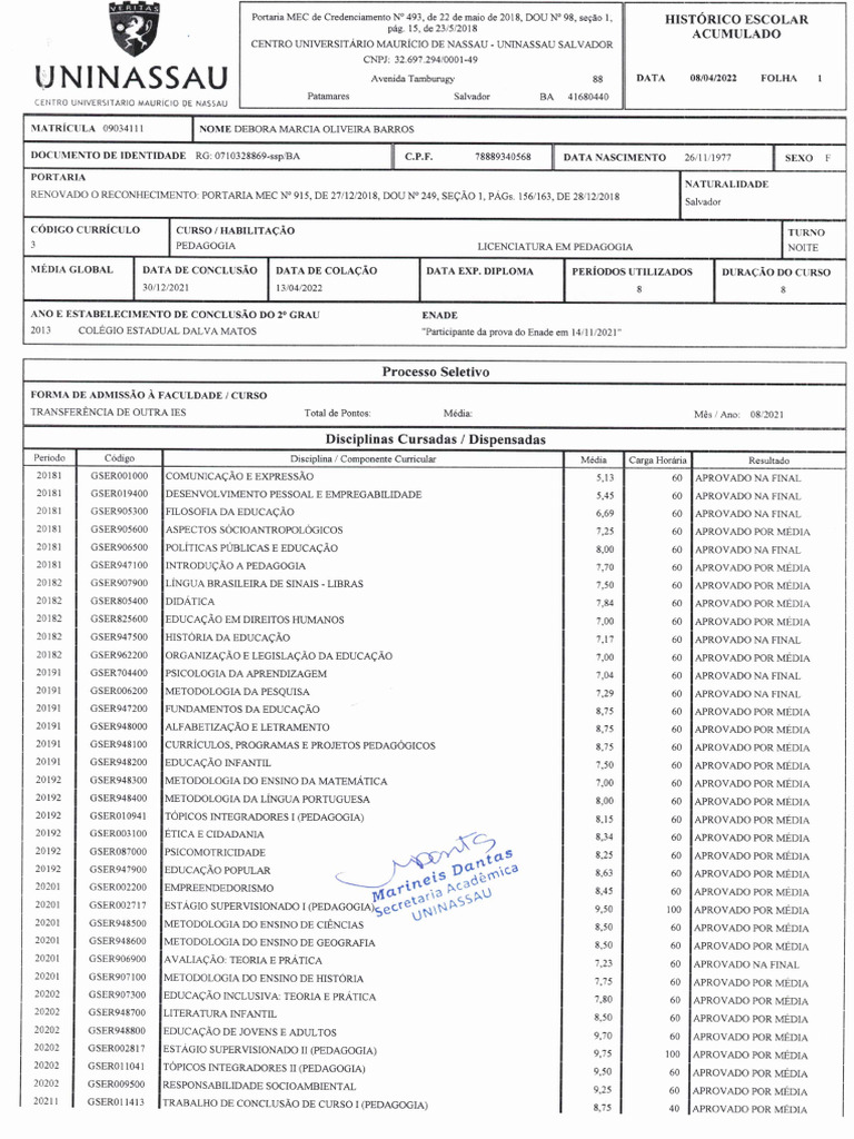 Histórico Uninassau | PDF