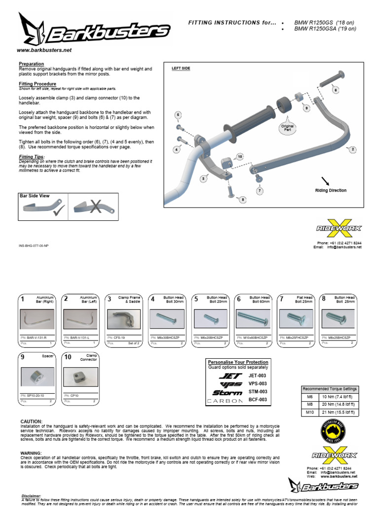 Hand Guards Fitting Instructions BHG77 | PDF | Screw