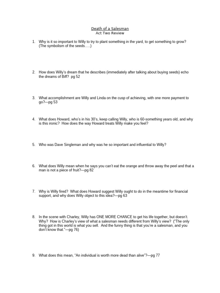 Death of a Salesman - Act 2 Questions | PDF