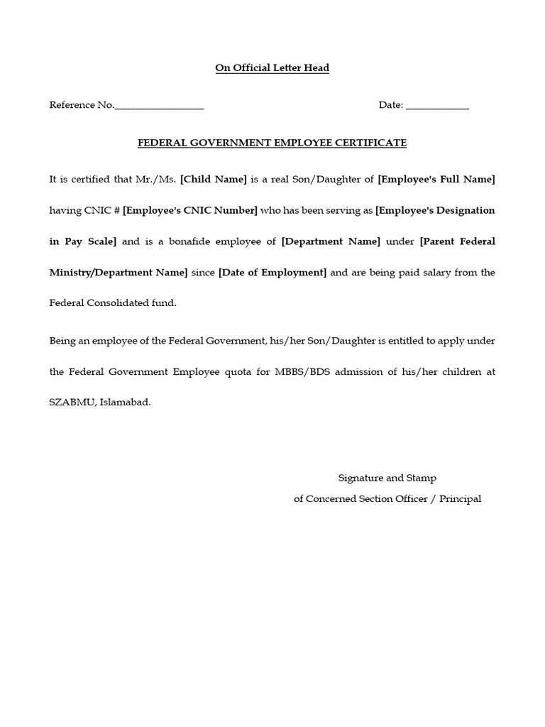 Federal Government Employee Certificate | PDF