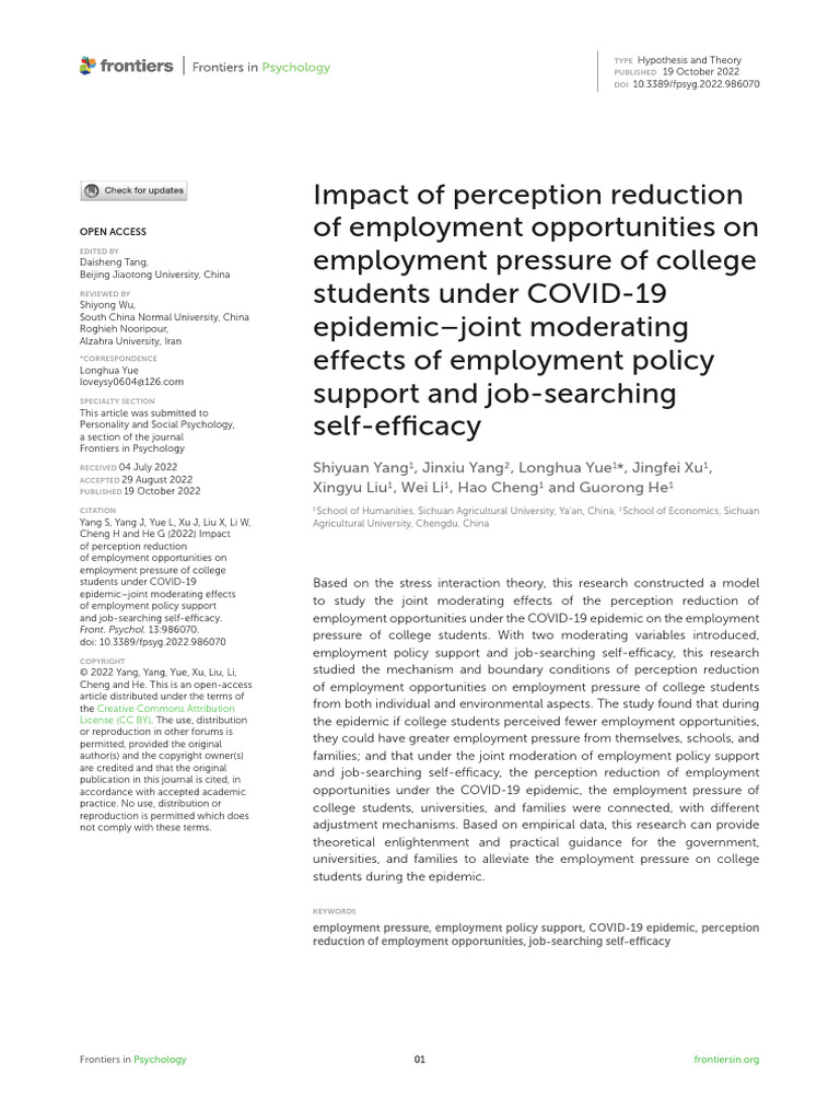 Impact of Perception Reduction of Employment Oppor | PDF | Self ...