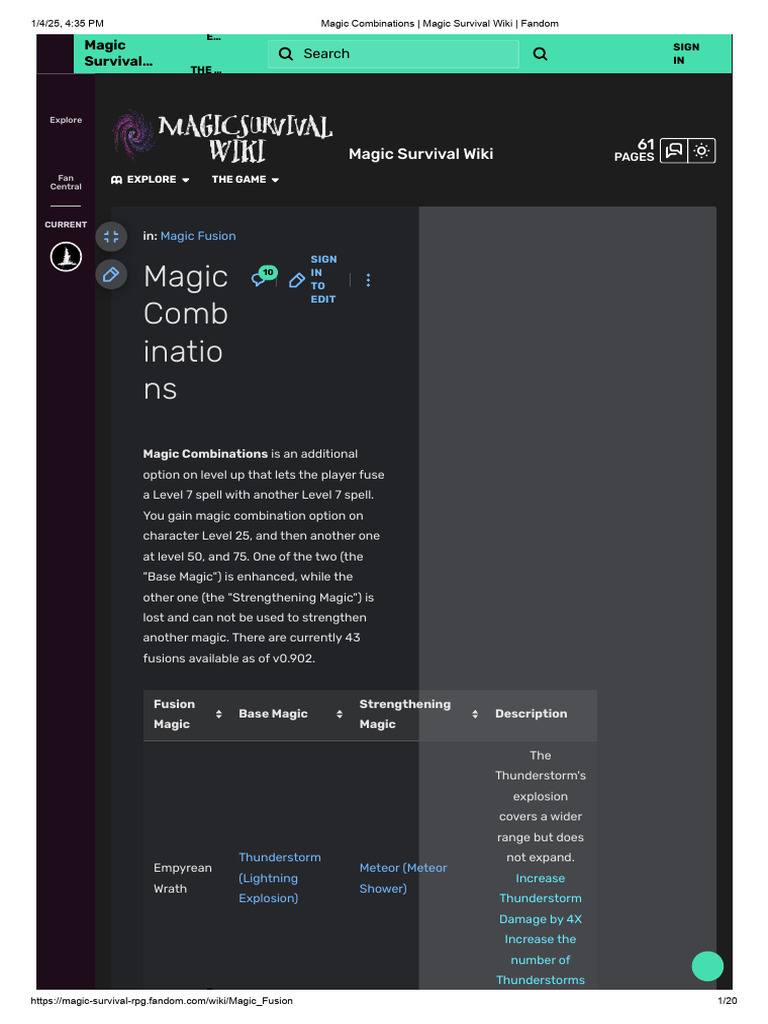 Magic Combinations - Magic Survival Wiki - Fandom | PDF | Tropical ...