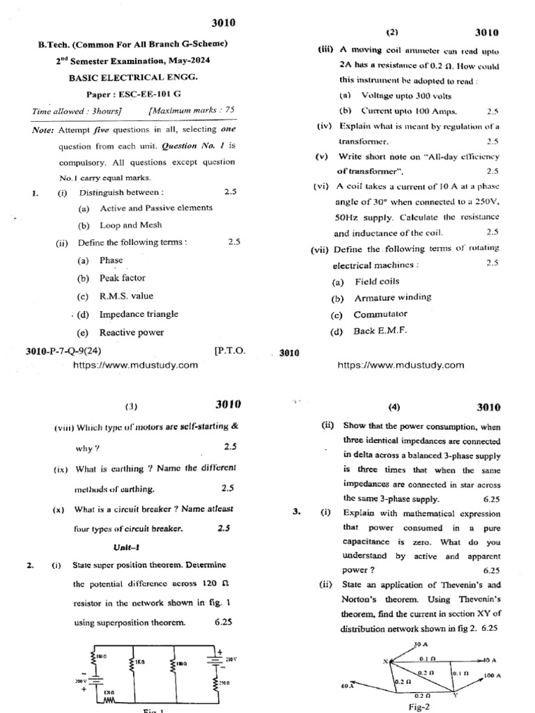 Btech 2 Sem Basic Electrical Engg 3010 May 2024 | PDF
