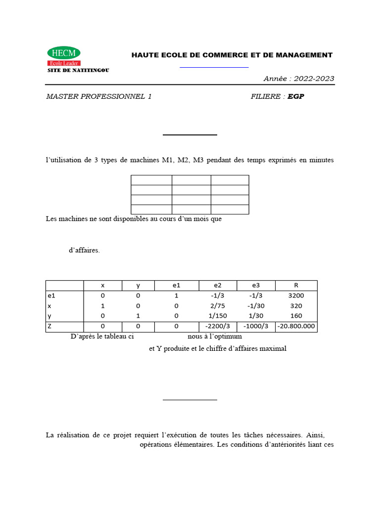 Optimisation de la production et gestion de projet | PDF
