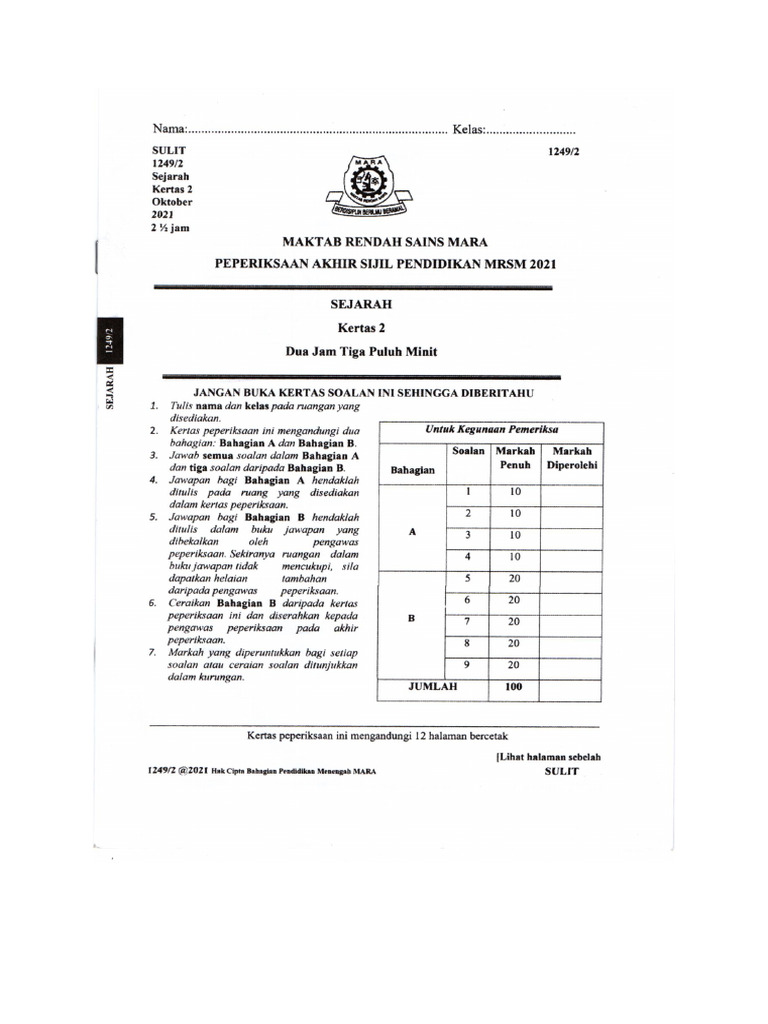 MRSM SEJARAH K2 | PDF
