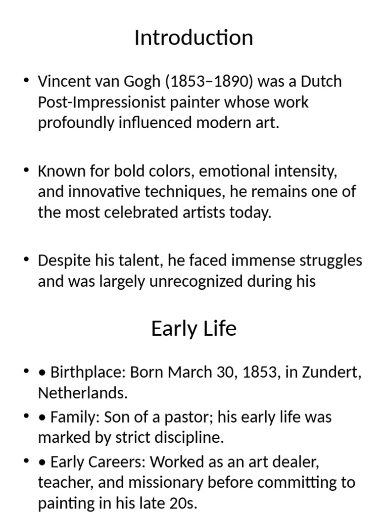 Van Gogh Presentation | PDF | Vincent Van Gogh | Paintings