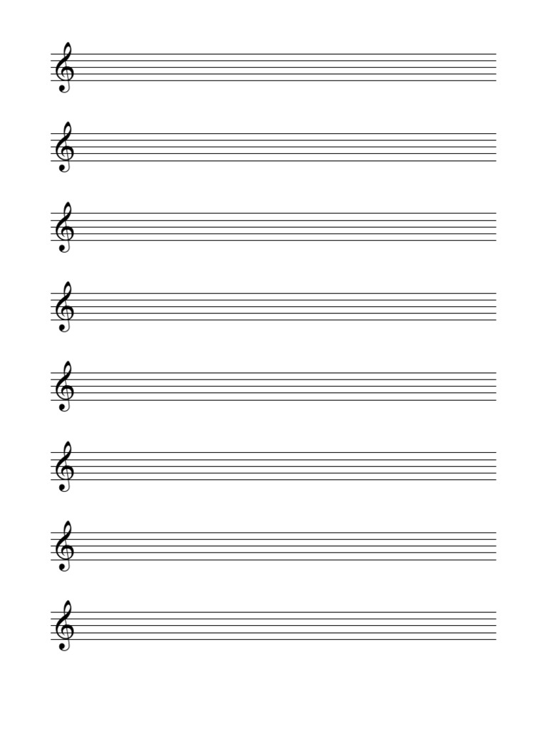 8 Staves With the Treble Clef Blank Sheet Music | PDF