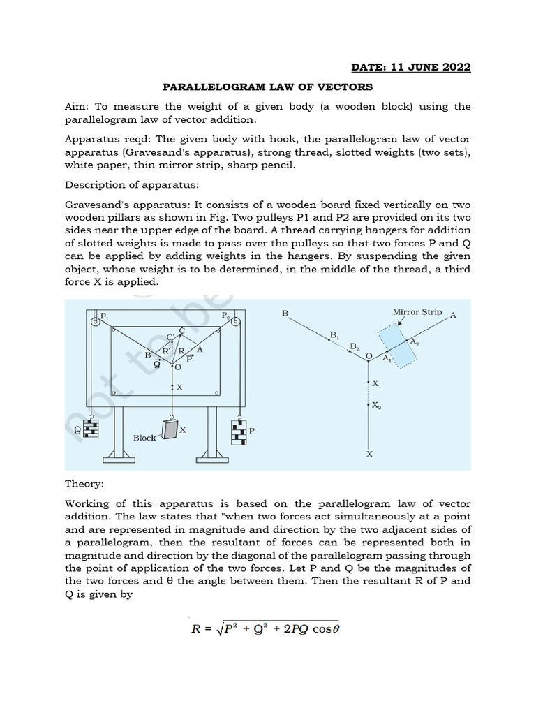Parallelogram Law of Vectors | PDF | Force | Euclidean Vector