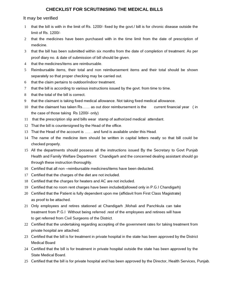Checklist For Scrutinising The Medical Bills | PDF | Public Services | Social Programs