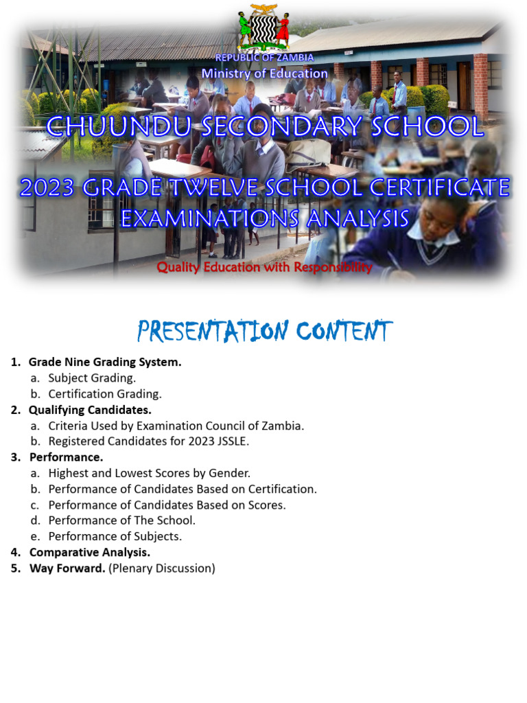 Chuundu - 2023 Grade 12 Final Examination Analysis | PDF | Schools