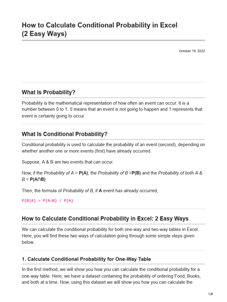 Excel Conditional Probability Guide | PDF | Microsoft Excel | Probability