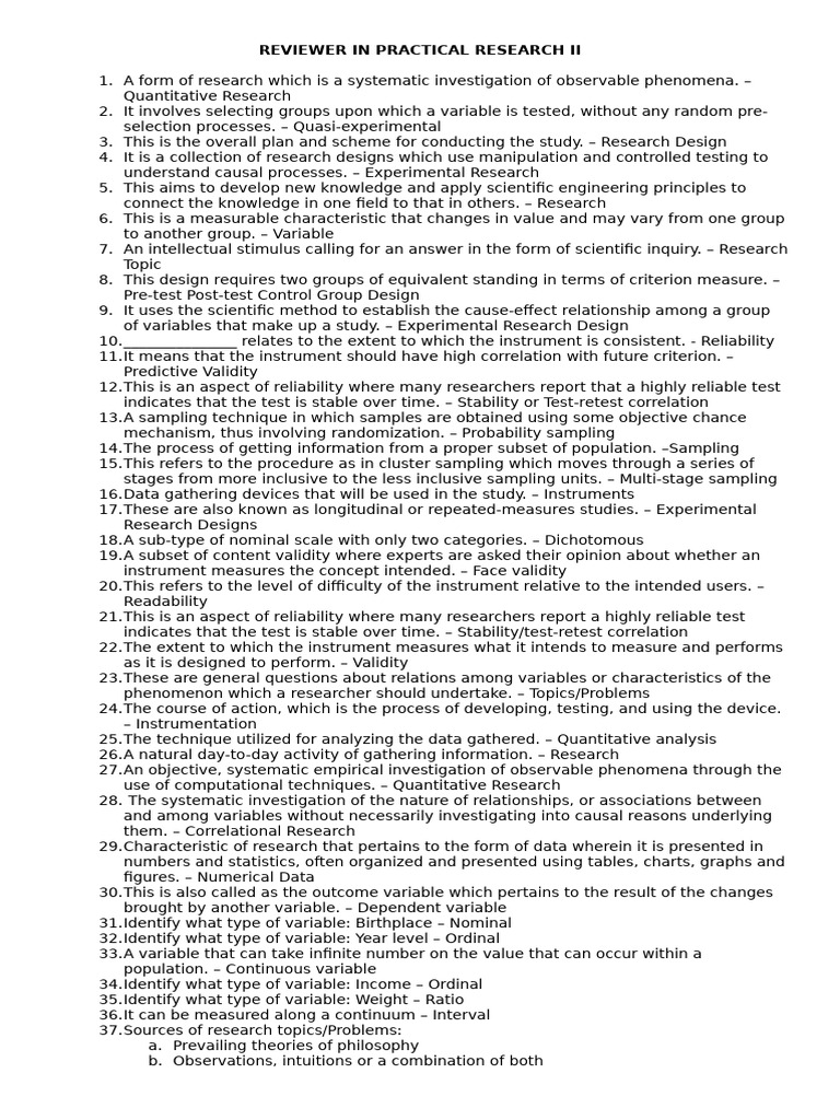Reviewer in Practical Research II | PDF | Sampling (Statistics) | Validity (Statistics)