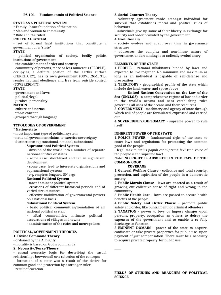 ARNOTE 101 2 State As A Political System | PDF | Sovereignty | Institution