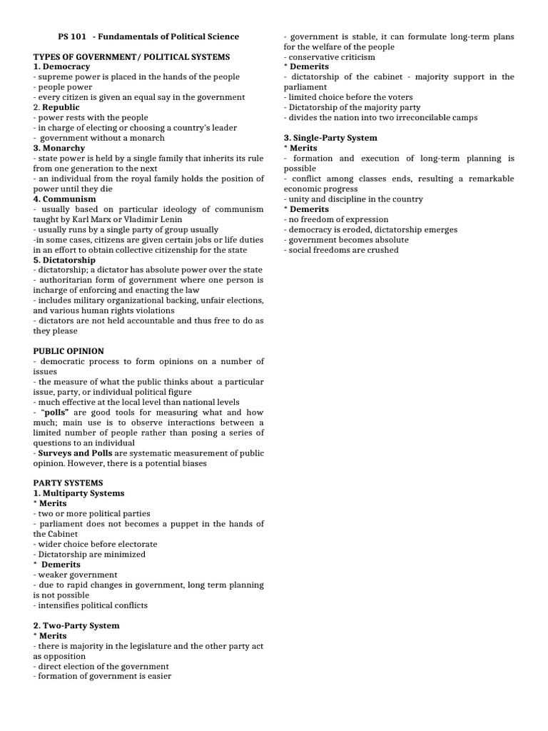 ARNOTE 101 4 Types of Government | PDF | Dictatorship | Communism