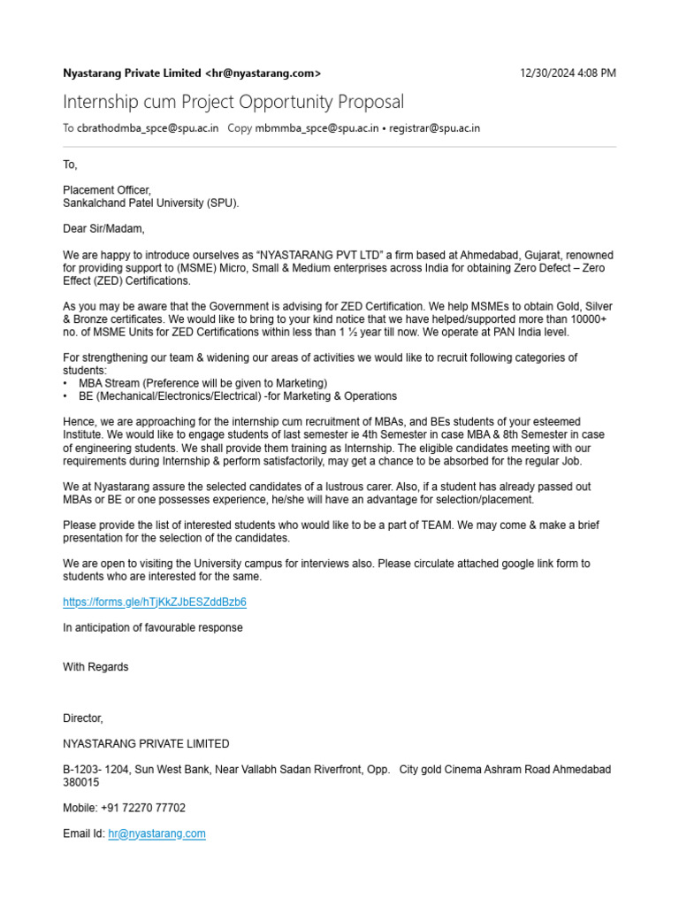 SPU - Email - Internship Cum Project Opportunity Proposal Printout ...
