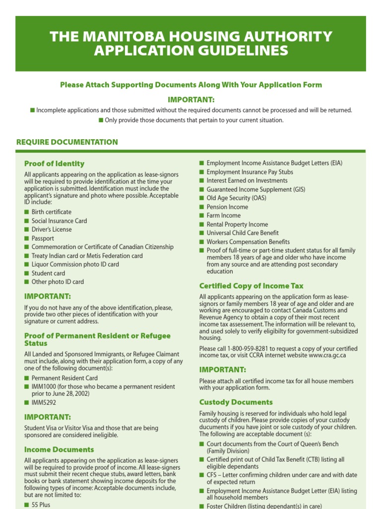 The Manitoba Housing Authority Application Guidelines | PDF | Permanent ...