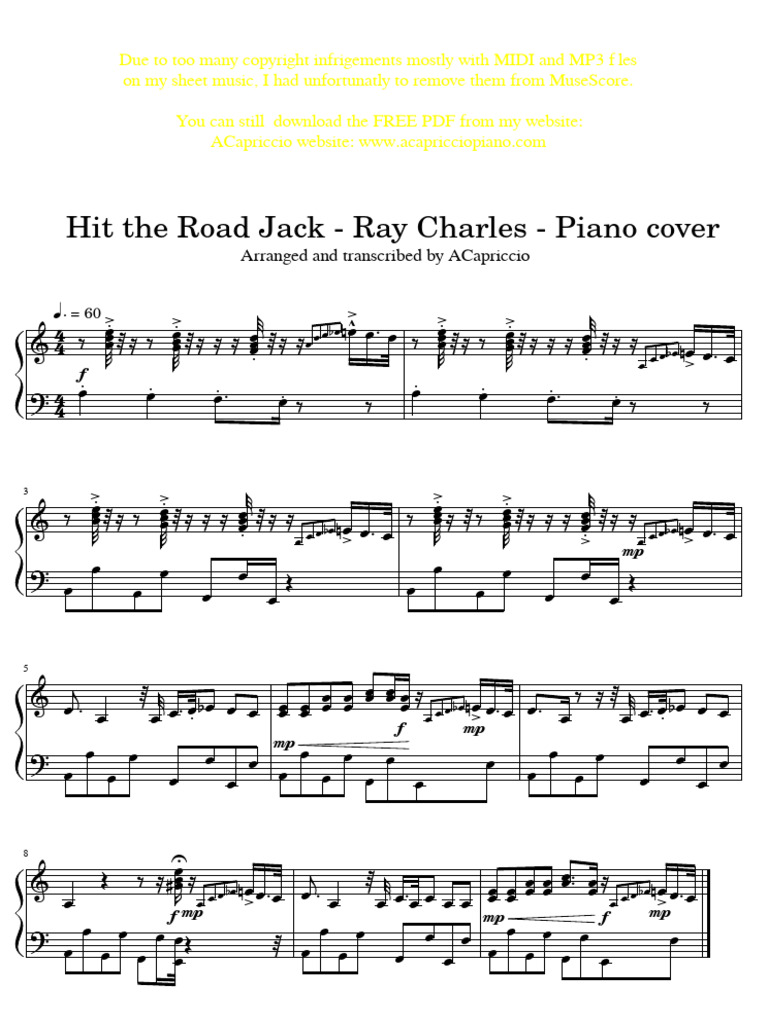 Hit the Road Jack Ray Charles Piano Cover | PDF