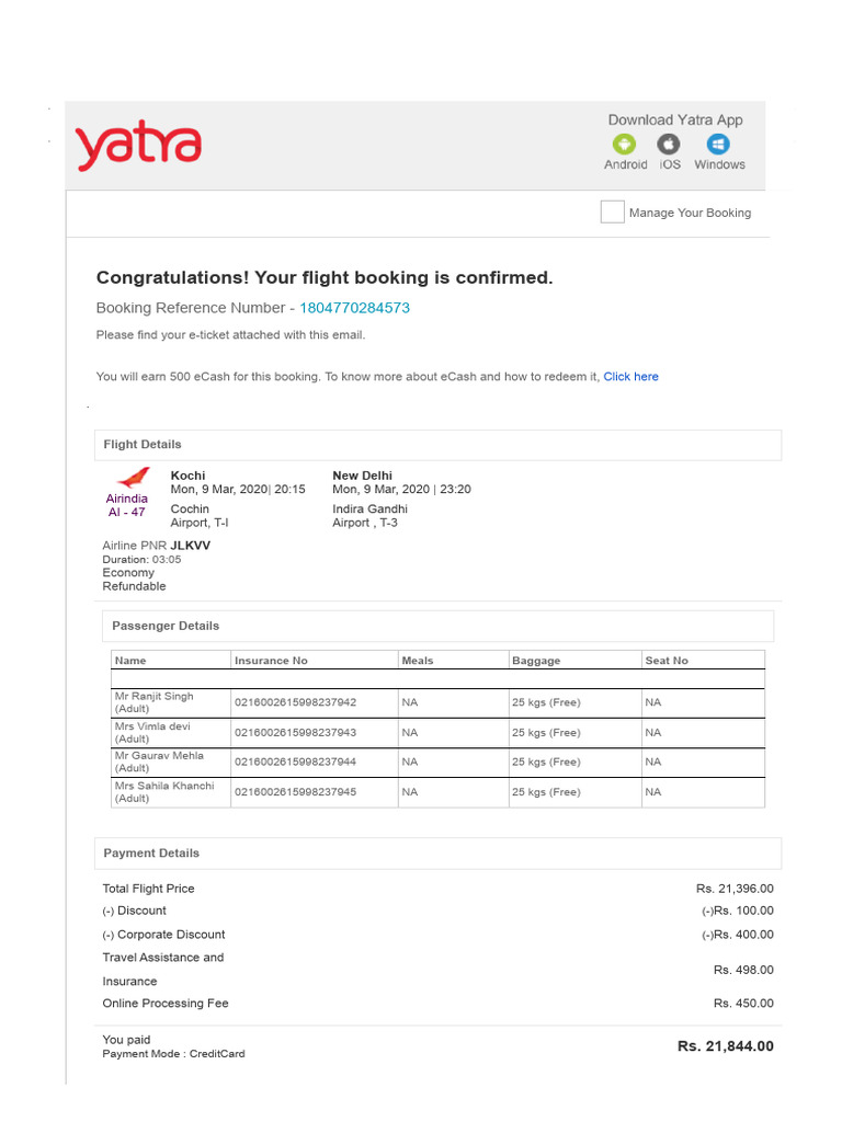 Kochi Delhi Invoice | PDF | Airlines | Airport