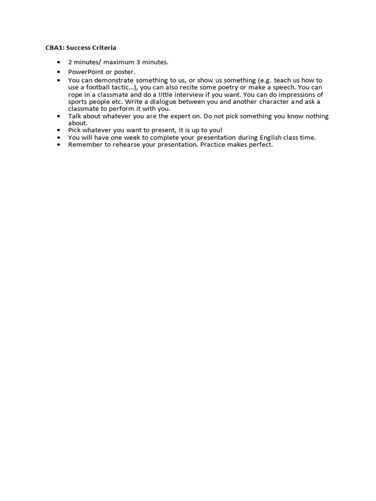 CBA1 Presentation Success Guidelines | PDF